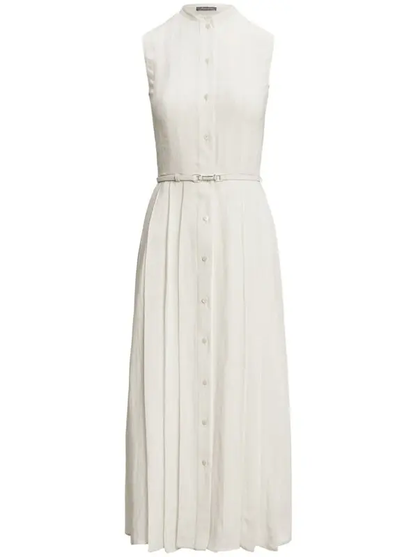 Ralph Lauren Pleated Belted Midi Dress - Neutrals