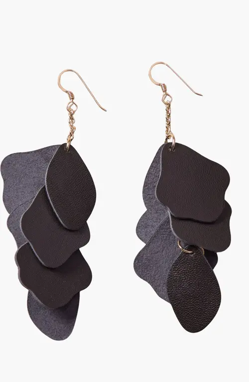 NICKEL & SUEDE Florence Dangle Earrings - Black / Gold Metal