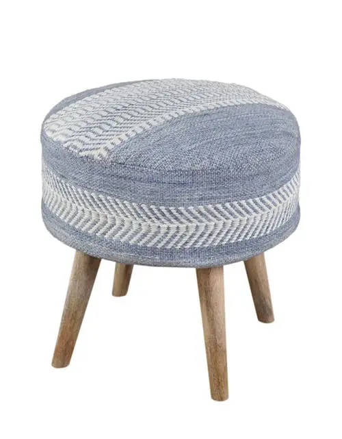 Anaya Seaside Stripe Oversized Handwoven Stool - Blue