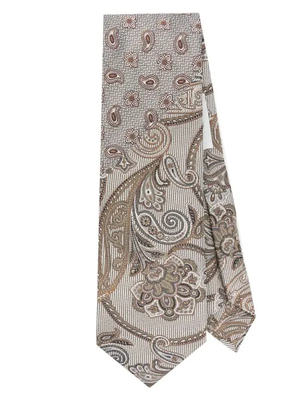 Etro Patterned Jacquard Silk Tie - Grey