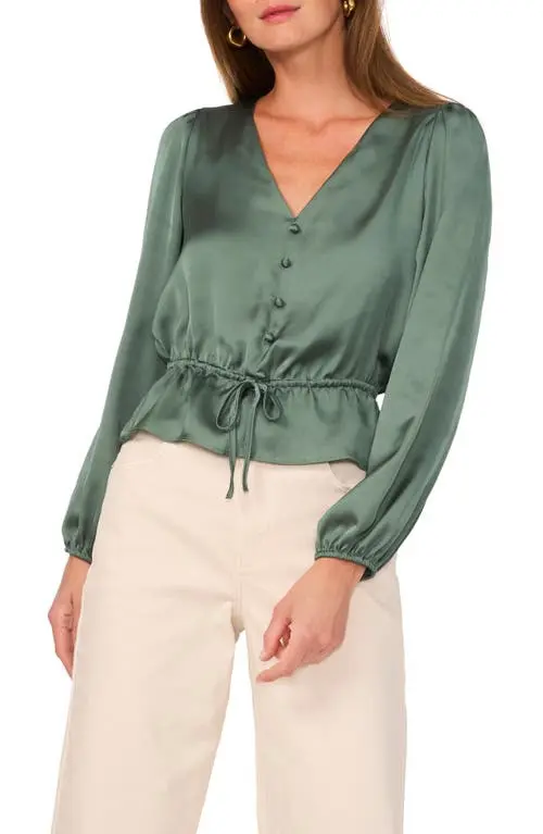 1.State Satin Peplum Top - Dark Forest