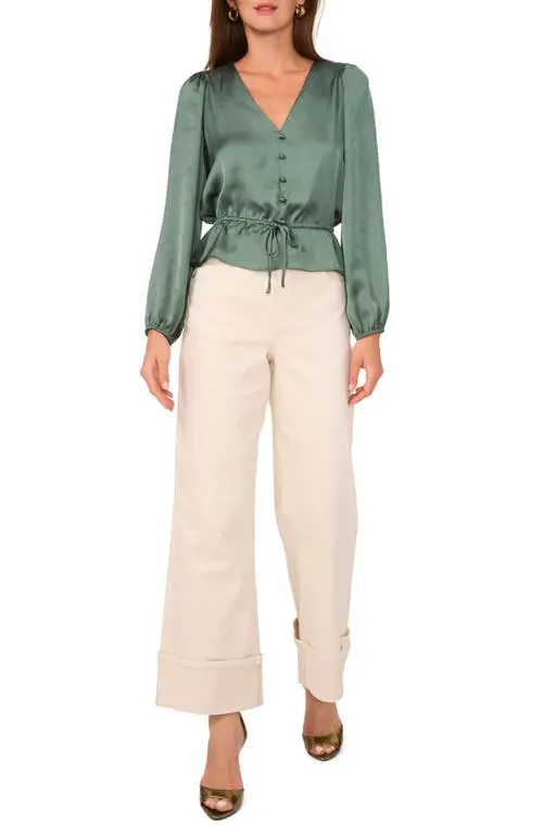 1.State Satin Peplum Top - Dark Forest