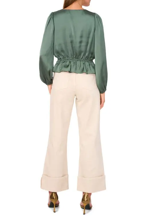 1.State Satin Peplum Top - Dark Forest