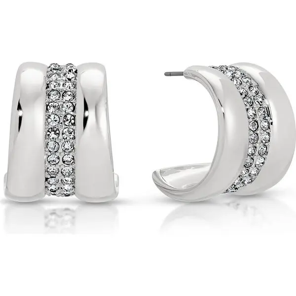 Ettika Pavé Center Hoop Earrings - Silver