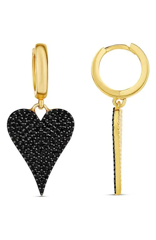 SHYMI Pavé Heart Drop Huggie Hoop Earrings - Gold / Black