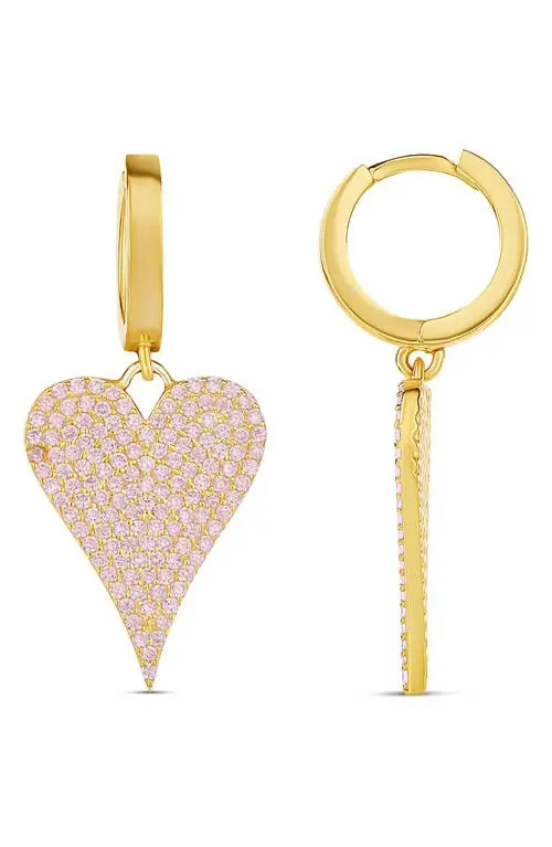 SHYMI Pavé Heart Drop Huggie Hoop Earrings - Pink
