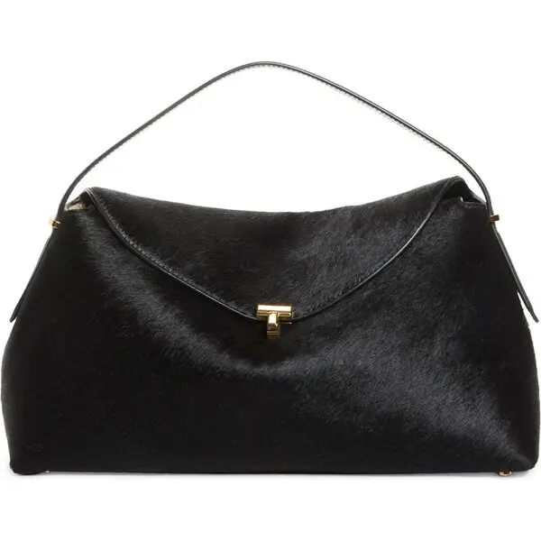 TOTEME T-lock Genuine Calf Hair Top Handle Bag - Black