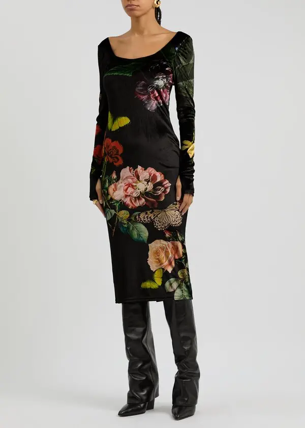 delora velvet midi dress Alice + Olivia Delora Floral-Print Velvet Midi Dress - Multicoloured 1 -  60% Off