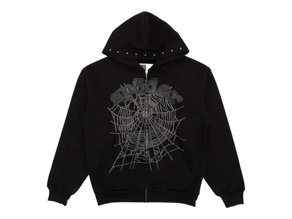 SP5DER Og Web Studded Zip Hoodie - Black