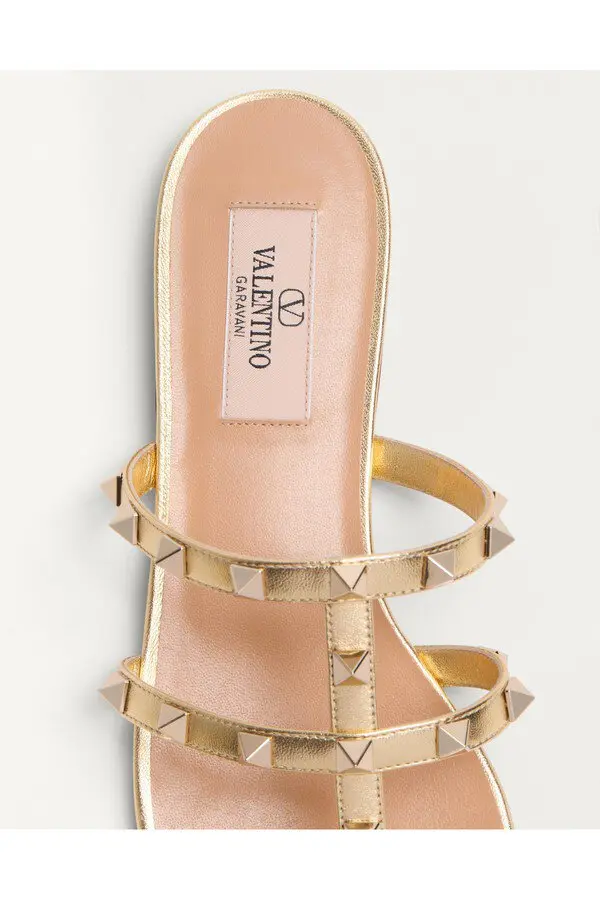 Valentino Garavani Rockstud Laminated Nappa Slide Sandal