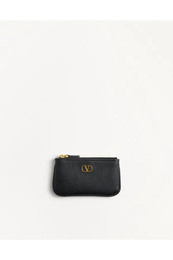 Valentino Garavani Vlogo Signature Grainy Calfskin Key Ring - Black