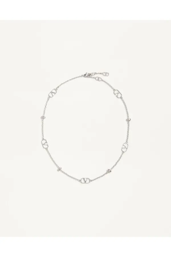 Valentino Garavani Vlogo Signature Metal And Crystal Necklace - Natural