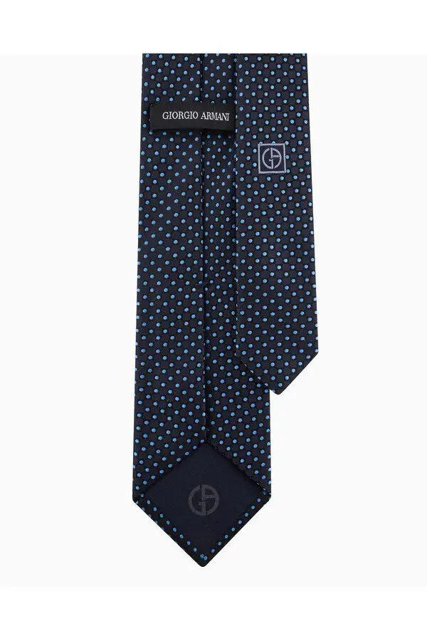 Giorgio Armani Pure Silk Polka-dot Jacquard Neck Tie - Blue