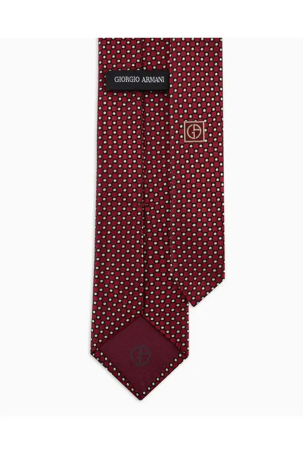 Giorgio Armani Pure Silk Polka-dot Jacquard Neck Tie - Red