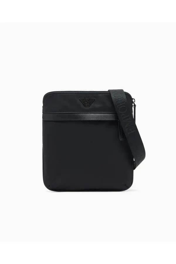 Emporio Armani Recycled-nylon Flat Shoulder Bag - Black