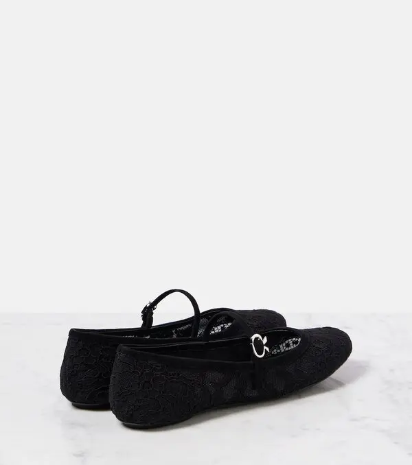 GIANVITO ROSSI Mj Leather-trimmed Lace Ballet Flats