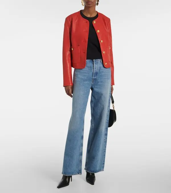 Veronica Beard Andrea Leather Jacket - Red
