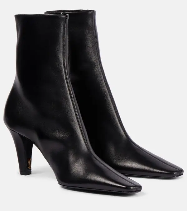 Saint Laurent Jill 75 Leather Ankle Boots - Black