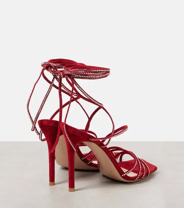 GIANVITO ROSSI 105 Crystal-embellished Suede Sandals - Red