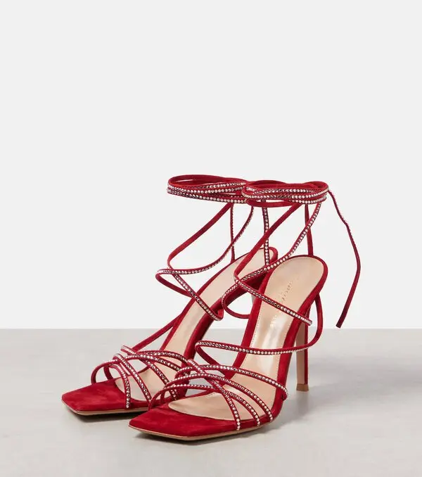 GIANVITO ROSSI 105 Crystal-embellished Suede Sandals - Red
