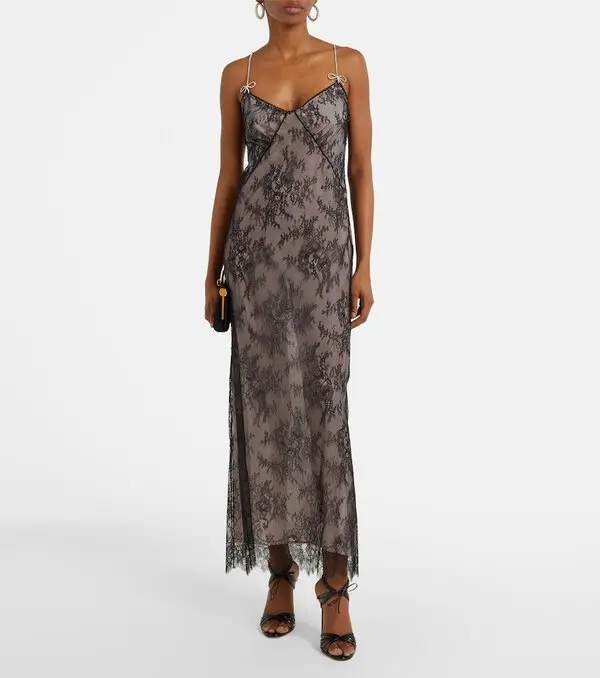 Blumarine Rebrodé Lace Midi Dress - Black