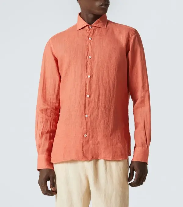Fedeli Linen Oxford Shirt - Orange