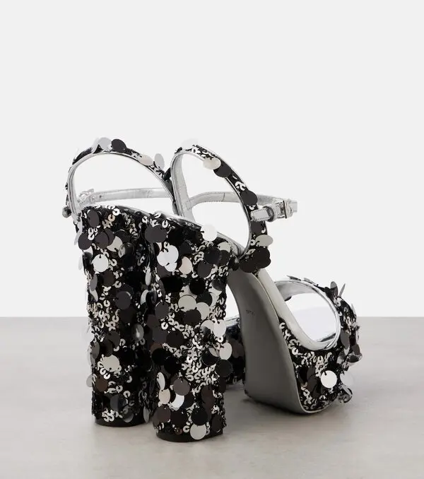 Dolce & Gabbana Sequined Faux Leather Platform Sandals - Silver