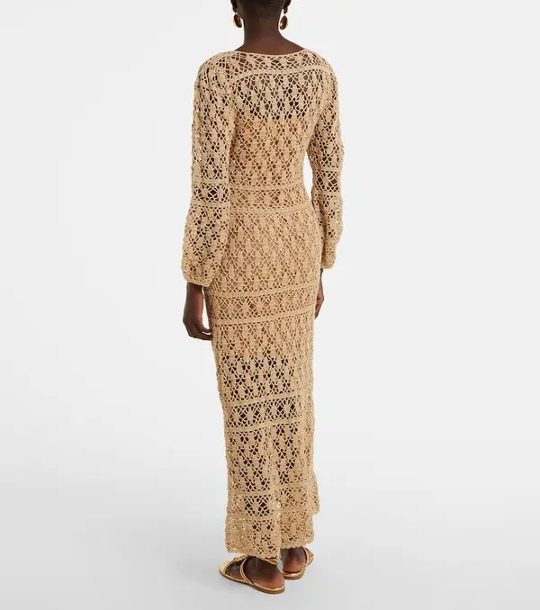 Anna Kosturova Bianca Cotton Crochet Maxi Dress - Purple
