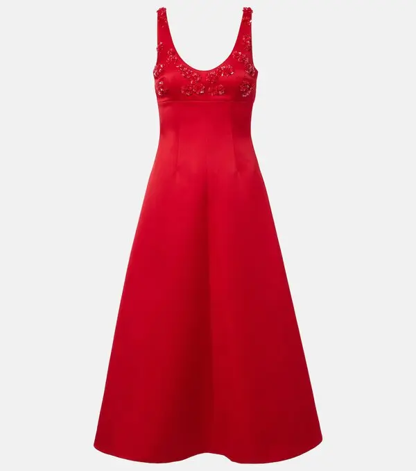 EMILIA WICKSTEAD Abella Embellished Satin Midi Dress - Red