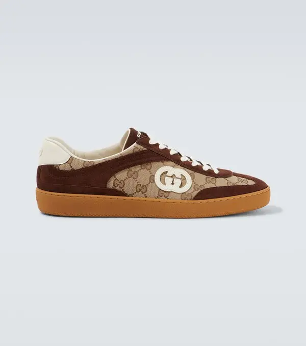 Gucci Interlocking G Suede-trimmed Sneakers - Brown