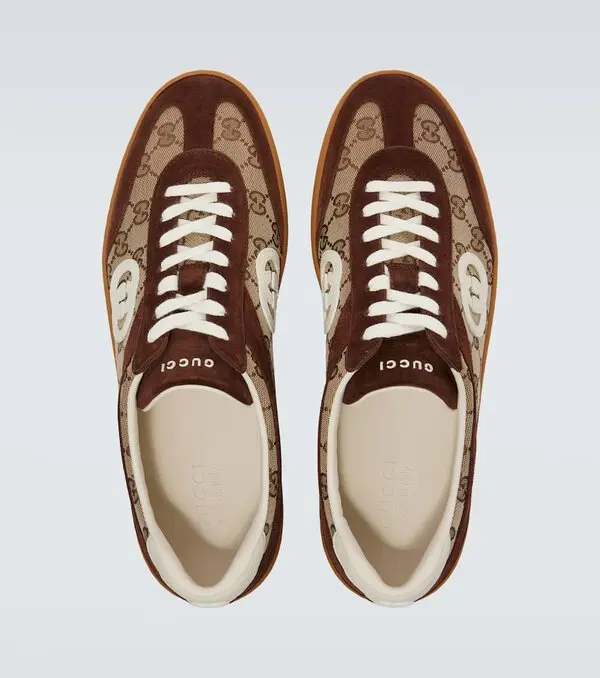 Gucci Interlocking G Suede-trimmed Sneakers - Brown