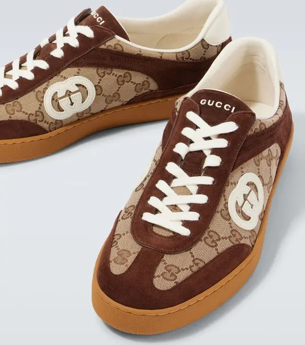 Gucci Interlocking G Suede-trimmed Sneakers - Brown