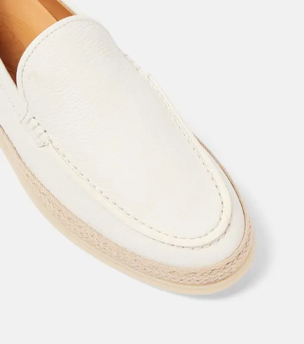 TOD'S Raffia-trimmed Leather Loafers - White