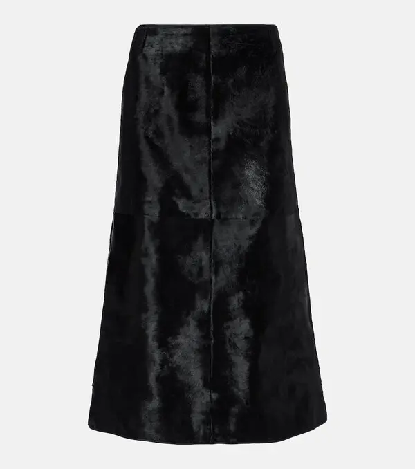 TOTEME Paneled Calf Hair Midi Skirt - Black