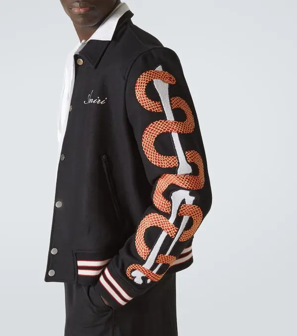 Amiri Snake Bones Wool-blend Varsity Jacket