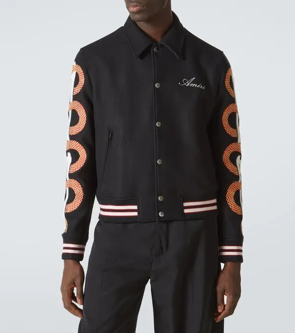 Amiri Snake Bones Wool-blend Varsity Jacket