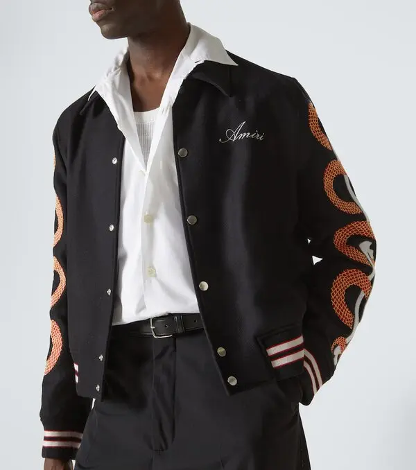 Amiri Snake Bones Wool-blend Varsity Jacket