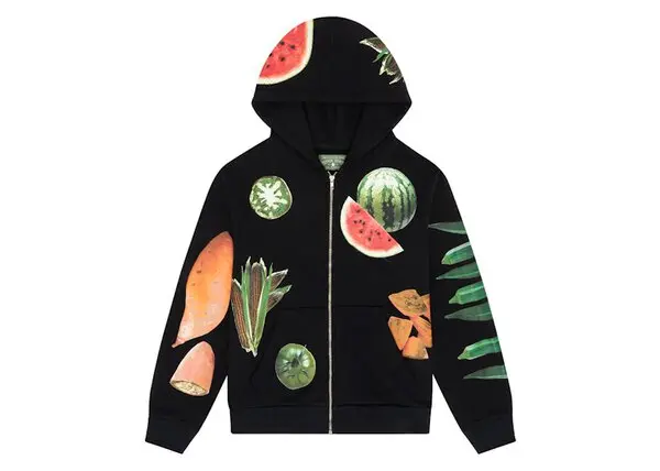 DENIM TEARS Fruit Collage Zip Up Hoodie - Black