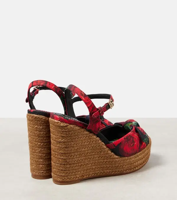 Dolce & Gabbana Floral Canvas Espadrille Wedges - Black