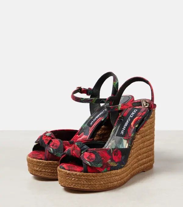 Dolce & Gabbana Floral Canvas Espadrille Wedges - Black