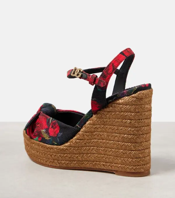 Dolce & Gabbana Floral Canvas Espadrille Wedges - Black