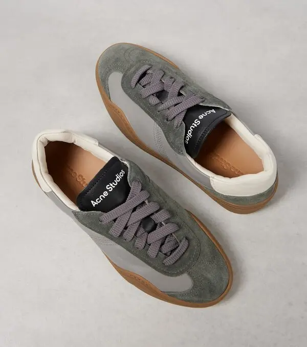 Acne Studios Bars Suede And Leather Sneakers - Grey