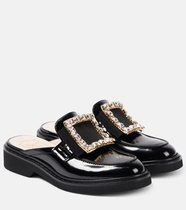 ROGER VIVIER Viv' Rangers Embellished Leather Mules - Black