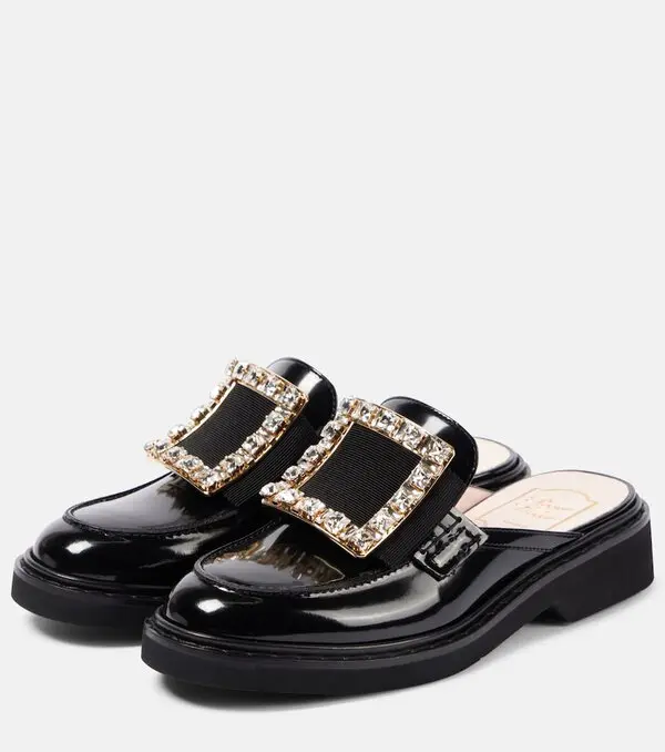 ROGER VIVIER Viv' Rangers Embellished Leather Mules