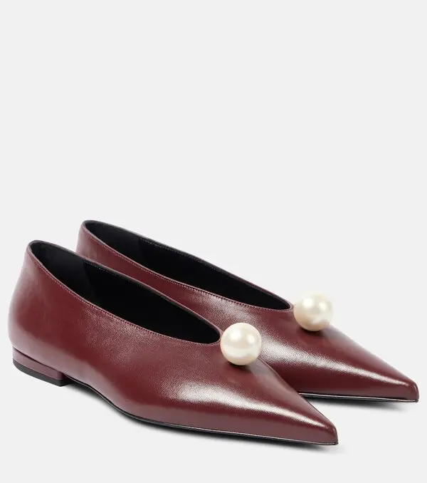 Magda Butrym Leather Ballerina Flats - Burgundy
