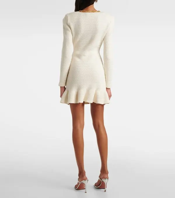 SELF-PORTRAIT Embellished Knitted Minidress - White
