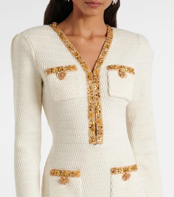 SELF-PORTRAIT Embellished Knitted Minidress - White