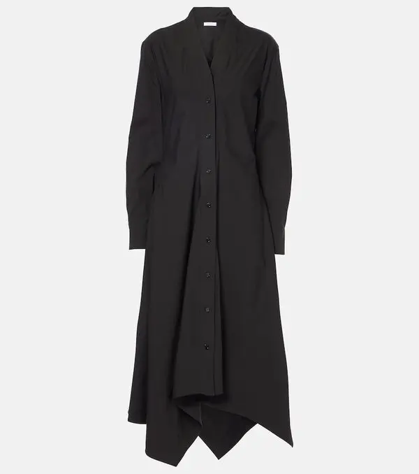 FERRAGAMO Cotton-blend Jersey Midi Shirt Dress - Black