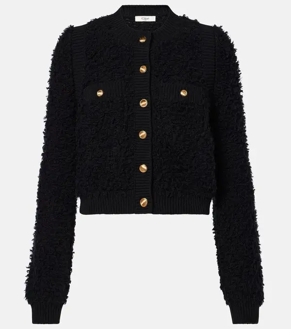 Chloé Cropped Tweed Jacket - Black