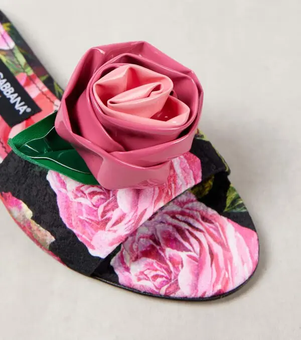 Dolce & Gabbana Floral-appliqué Brocade Slides - Black